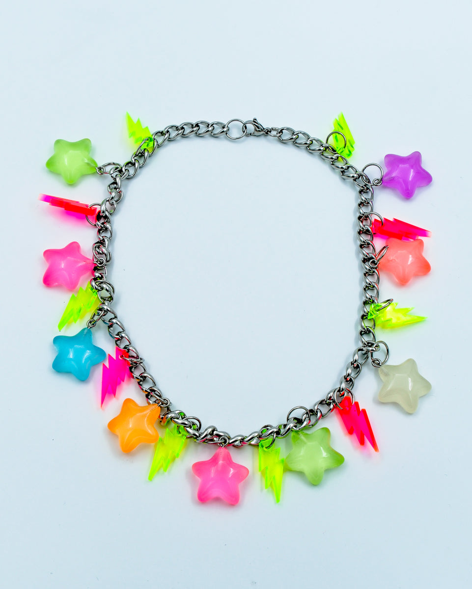 Chunky Stars And Lightnings Charm Necklace – Electric Cat