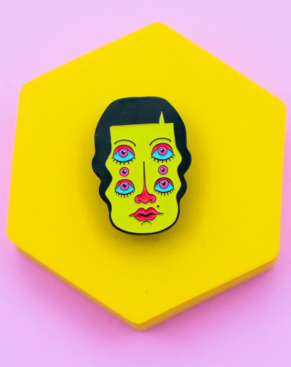 Trippy Flapper Girl Enamel Pin – Electric Cat